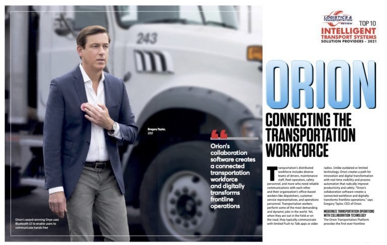 Orion Named “Top 10 Intelligent Transport Systems Solution Provider”