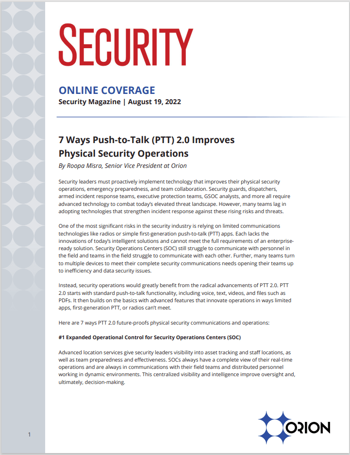 7 Ways Push-to-Talk (PTT) 2.0 Improves Physical Security Operations - Orion